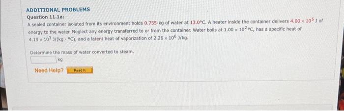 Solved ADDITIONAL PROBLEMS Question 11.1a: A sealed | Chegg.com