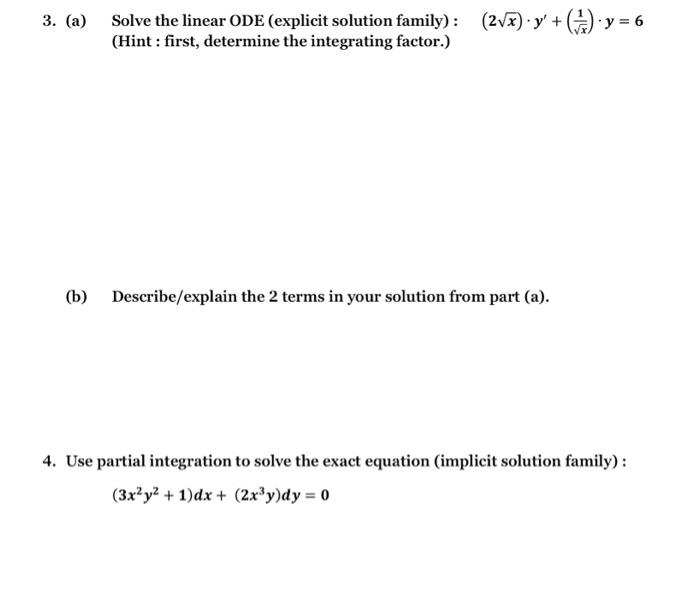 Solved 1. Solve the separable ODE (implicit solution family) | Chegg.com