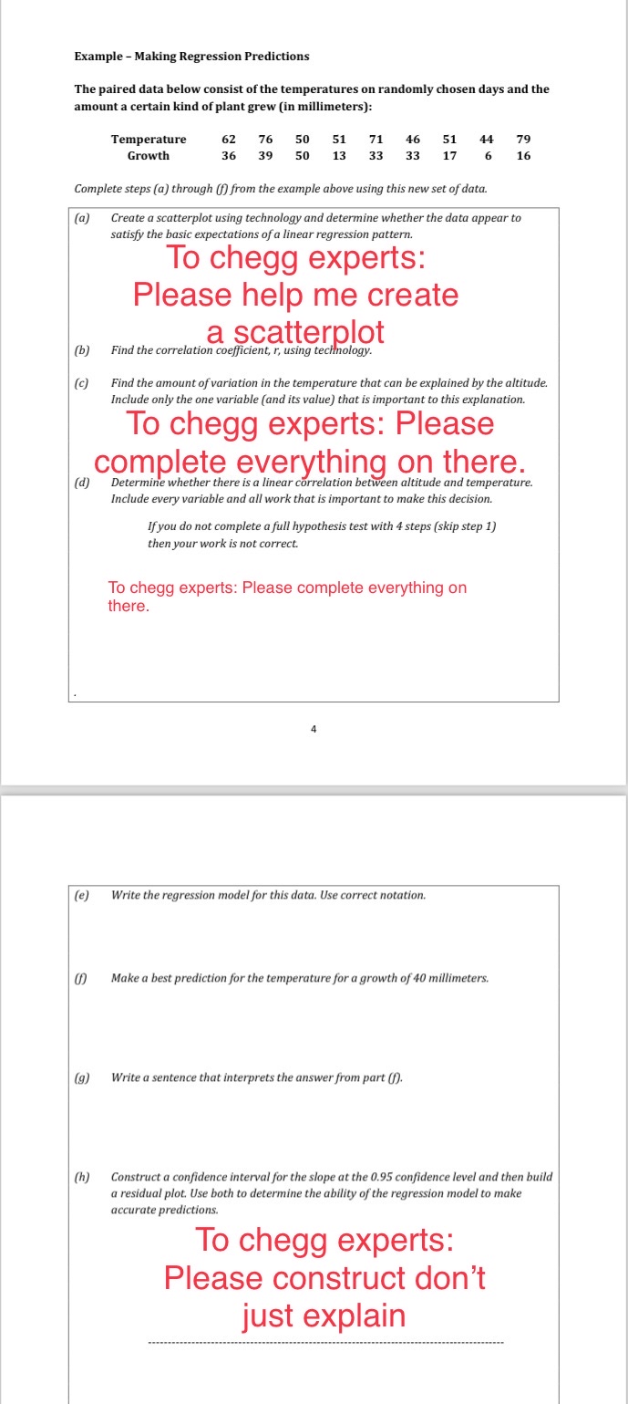 Example - ﻿Making Regression PredictionsThe paired | Chegg.com