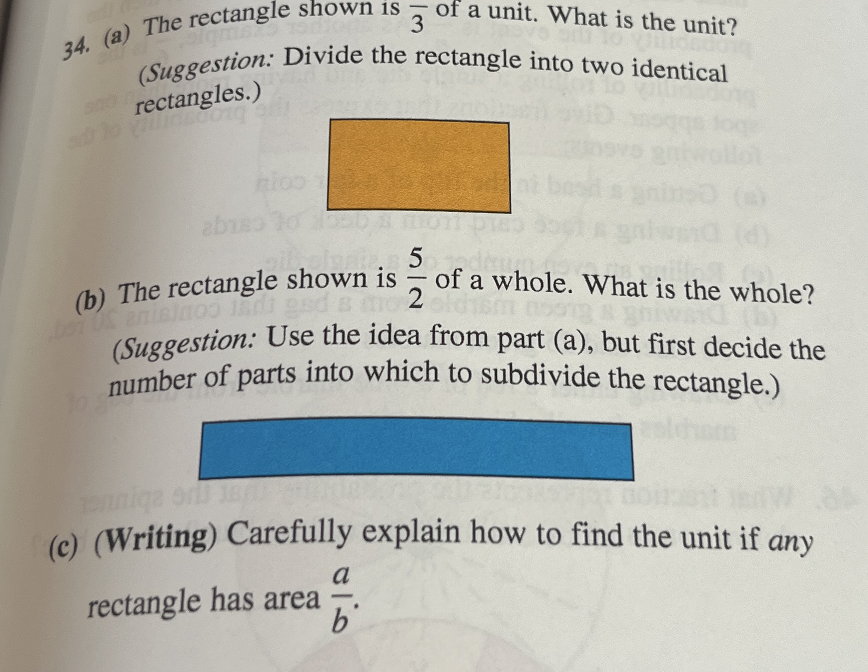 Solved (a) ﻿The rectangle shown is ?bar (23) ﻿of a unit. | Chegg.com