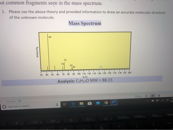 Solved ost common fragments seen in the mass spectrum. 1. | Chegg.com