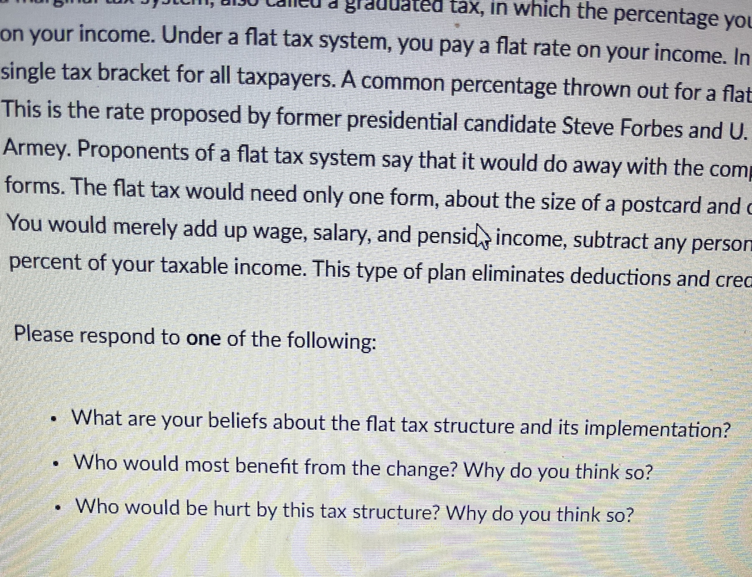 Solved on your income. Under a flat tax system, you pay a | Chegg.com