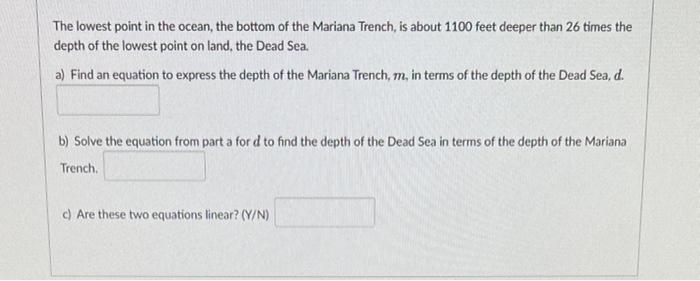 Solved The lowest point in the ocean, the bottom of the | Chegg.com