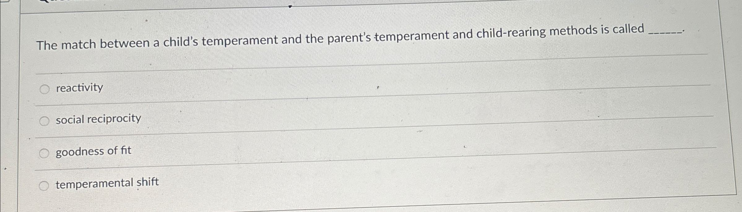 Solved The match between a child's temperament and the | Chegg.com