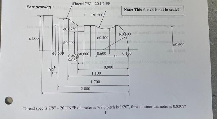 Solved Thread spec is 7/8′′−20 UNEF diameter is 7/8′′, pitch | Chegg.com