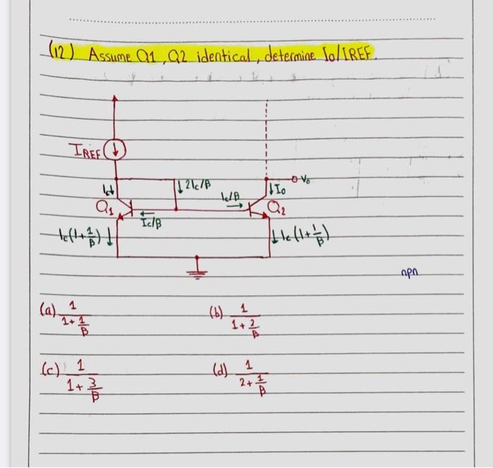 Solved (12) Assume Q1, Q2 identical, determine Jol LREF. 1) | Chegg.com