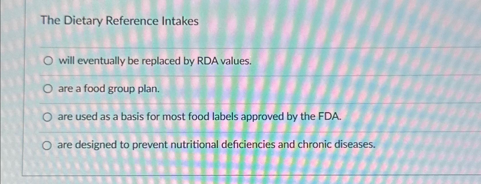 Solved The Dietary Reference Intakeswill eventually be | Chegg.com