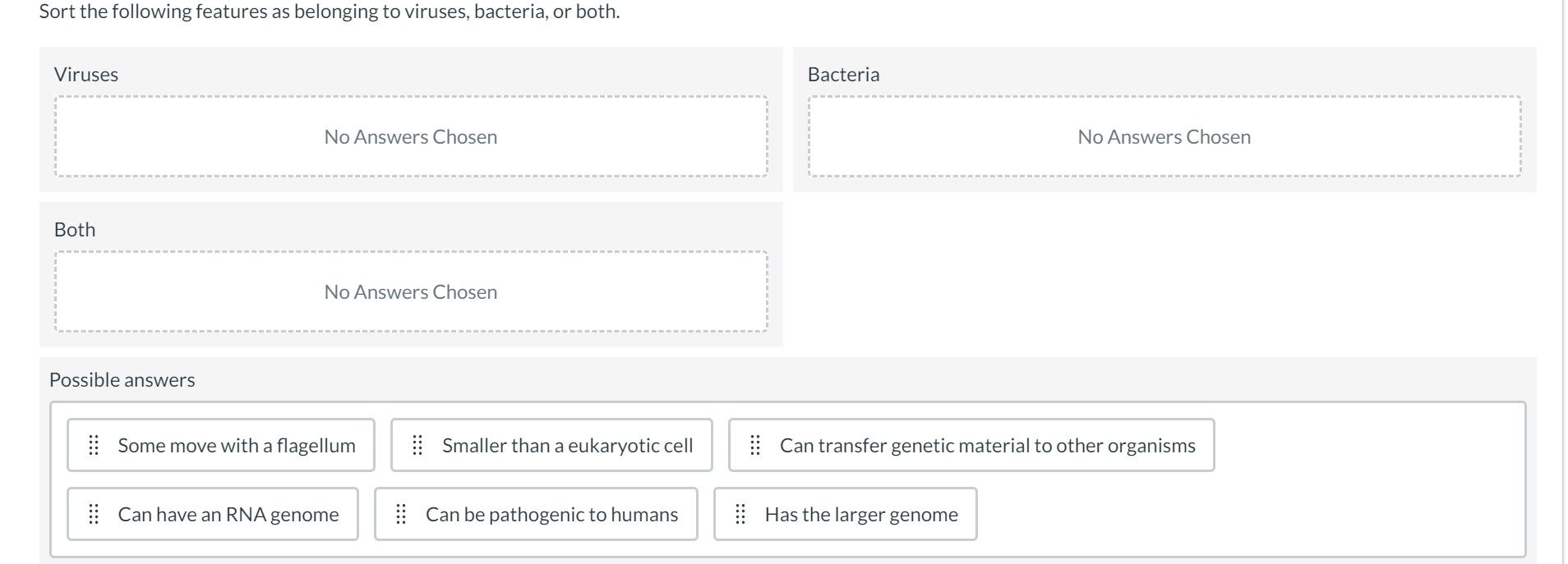 Solved Sort the following features as belonging to viruses, | Chegg.com