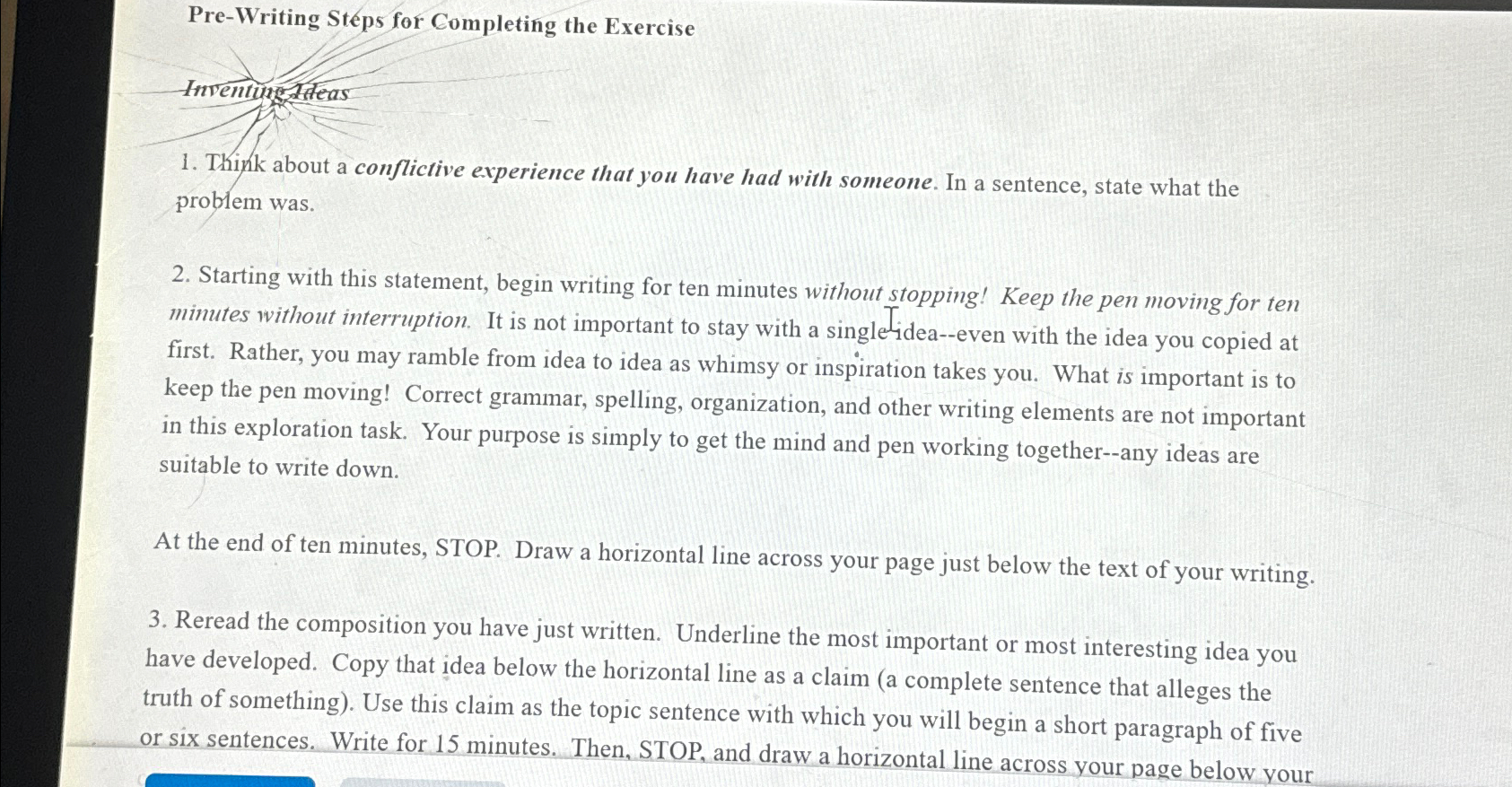 Solved Pre-Writing Steps for Completing the | Chegg.com