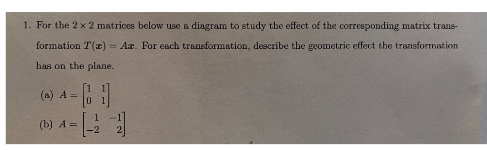 Solved For the 2×2 ﻿matrices below use a diagram to study | Chegg.com