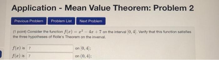 Solved Application - Mean Value Theorem: Problem 2 Previous | Chegg.com