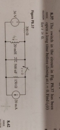 Solved 8.37 ﻿The switch in the circuit in Fig. P8. 37 ﻿has | Chegg.com