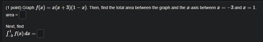 Solved (1 ﻿point) ﻿Graph f(x)=x(x+3)(1-x). ﻿Then, find the | Chegg.com