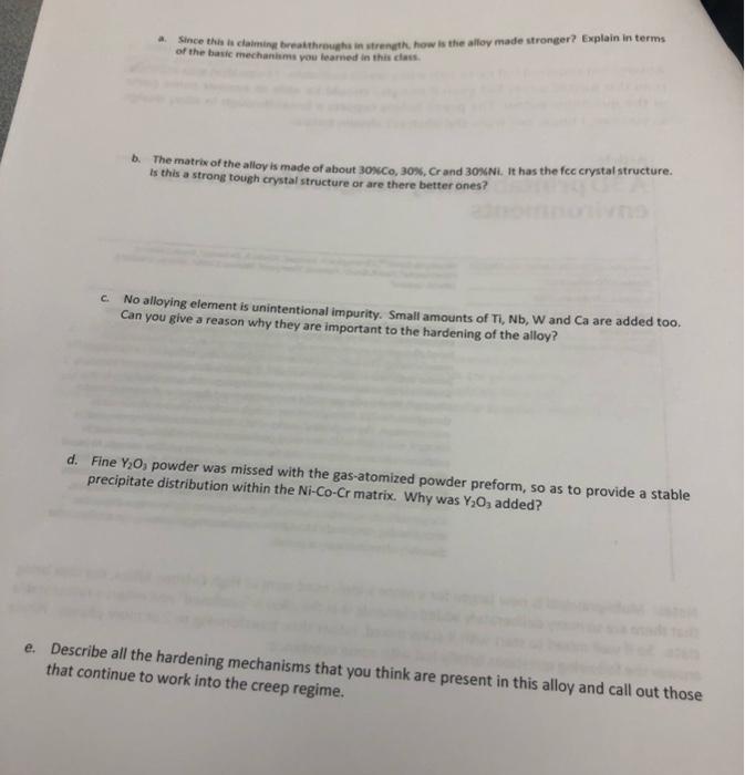 Solved A3D printable alloy designed for extreme environments | Chegg.com