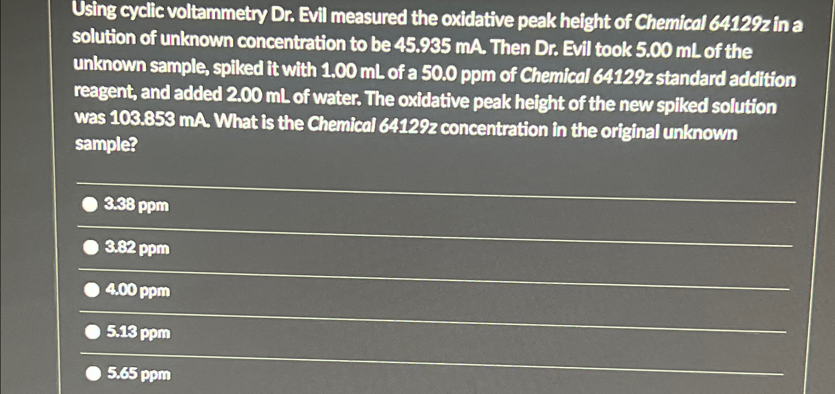 Solved Using cyclic voltammetry Dr. ﻿Evil measured the | Chegg.com