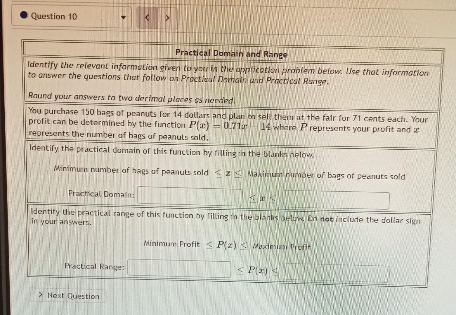 Solved Question 10 Practical Domain and Range Identify the | Chegg.com