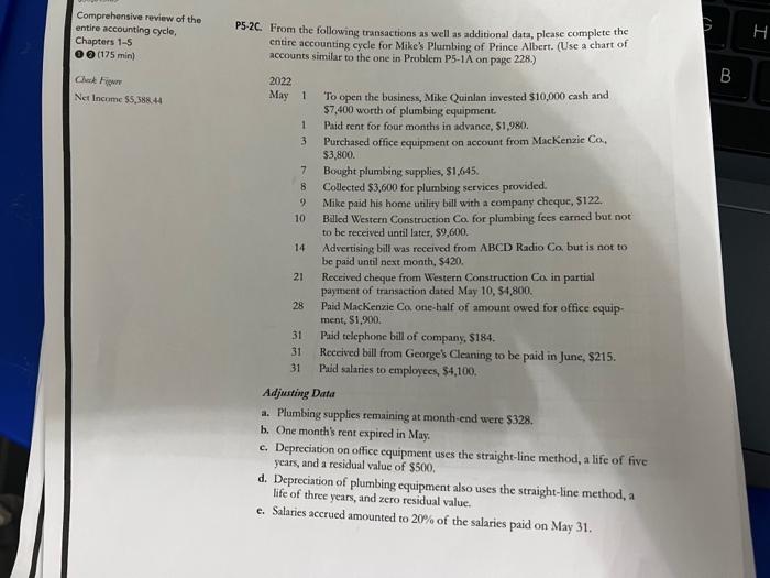 Solved Comprehensive review of the P5-2C. From the following | Chegg.com