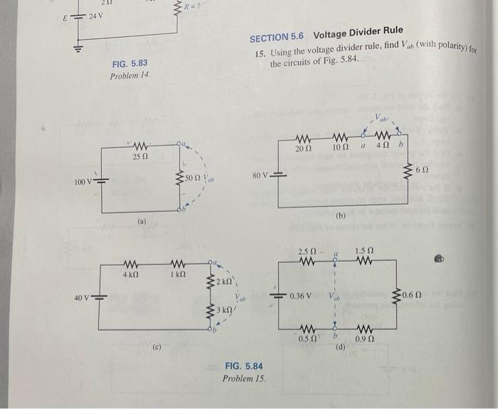 Solved SECTION 5.6 Voltage Divider Rule FIG. 5.83 15. Using | Chegg.com
