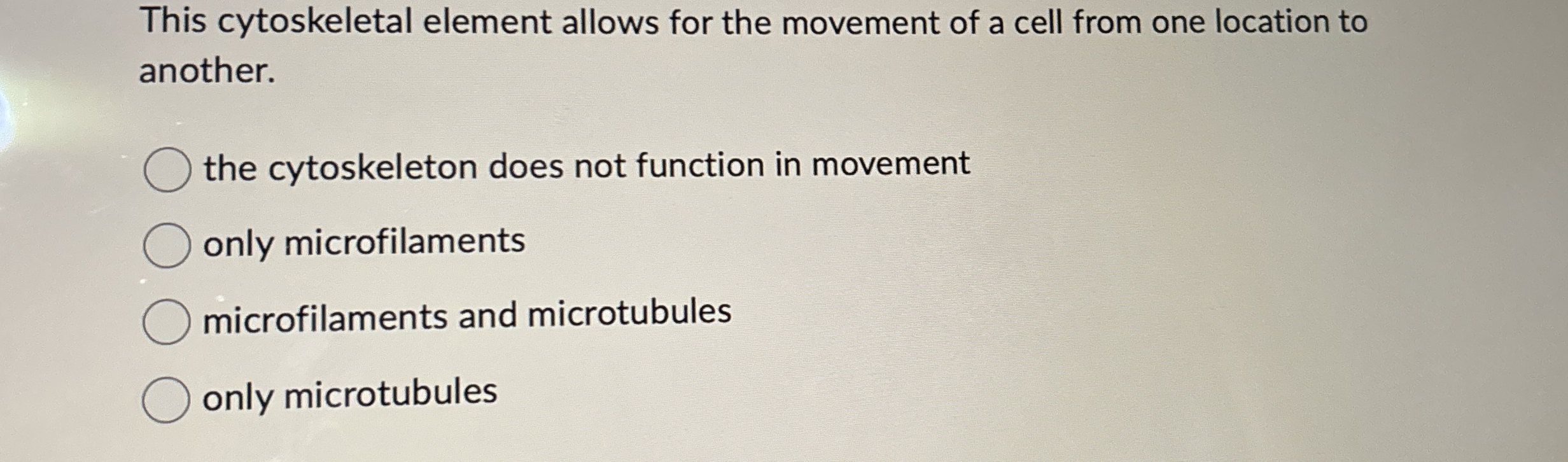 Solved This cytoskeletal element allows for the movement of | Chegg.com