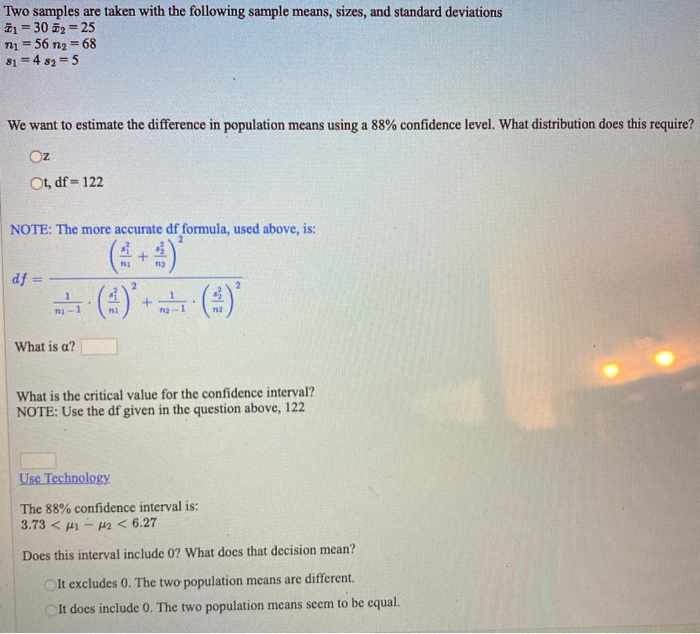 Solved Two samples are taken with the following sample | Chegg.com