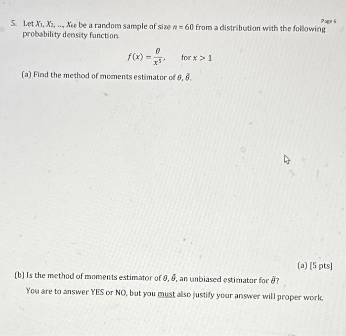 Solved 5. Let X1,X2,…,X60 be a random sample of size n=60 | Chegg.com