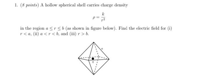 Solved 1. ( 8 points) A hollow spherical shell carries | Chegg.com