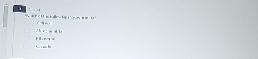 Solved 91 ﻿pointWhich of the following makes protein?Cell | Chegg.com