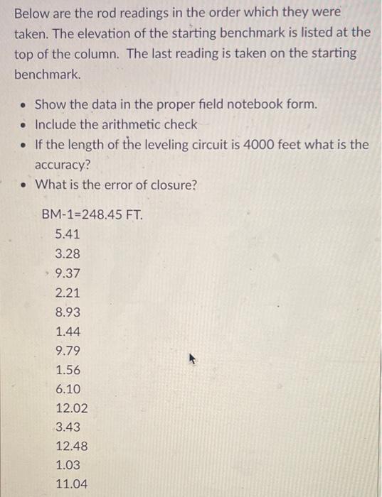 Solved Below are the rod readings in the order which they | Chegg.com