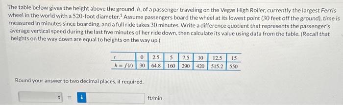 Solved The table below gives the height above the ground, h, | Chegg.com