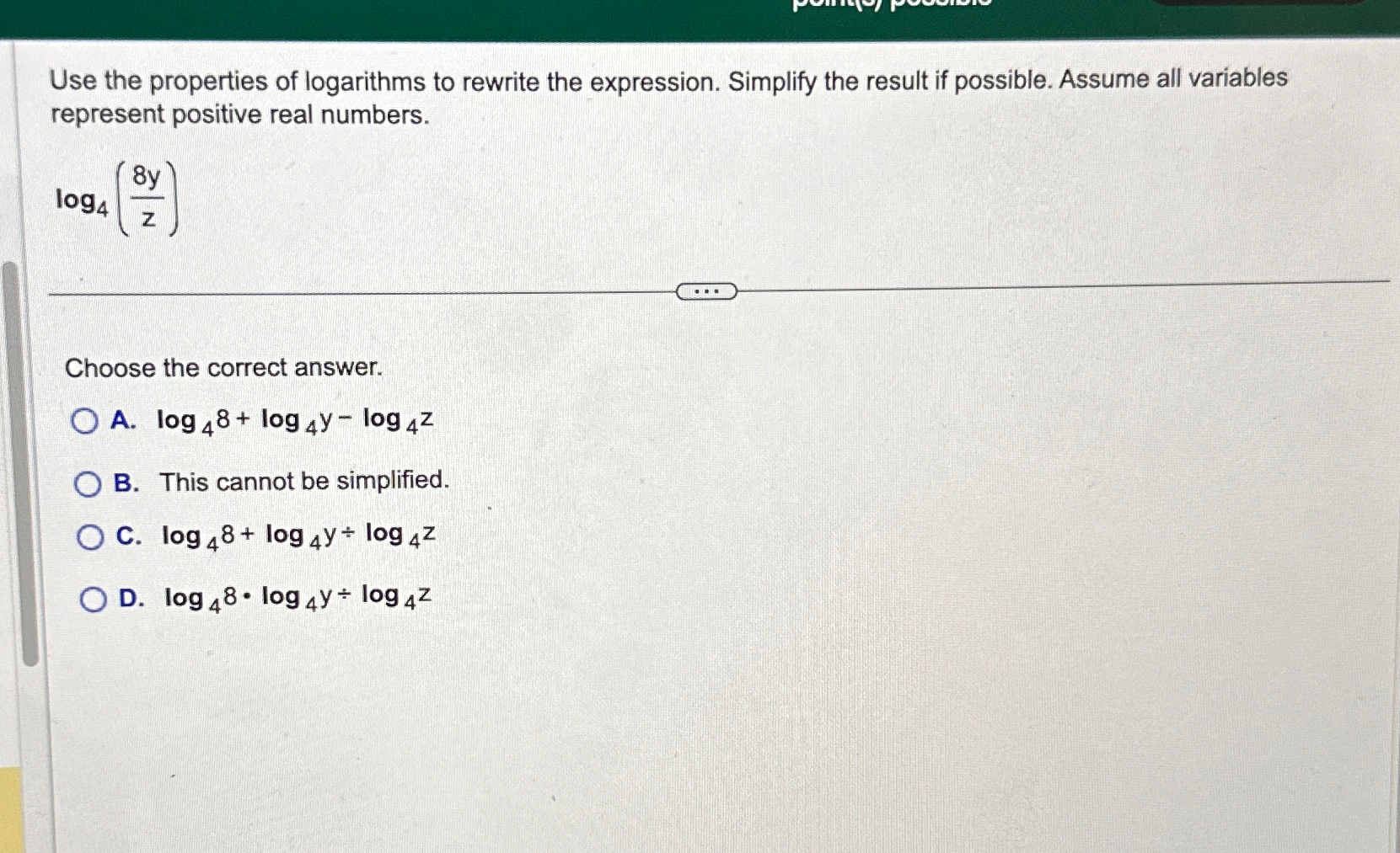 Solved Use the properties of logarithms to rewrite the | Chegg.com
