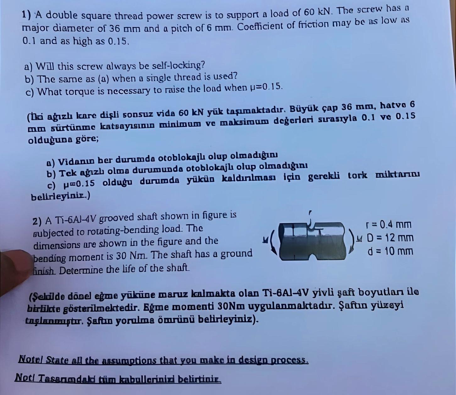 Solved A double square thread power screw is to supporn a | Chegg.com