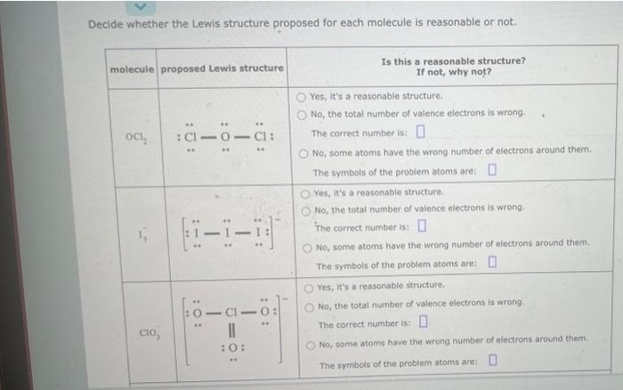 Solved Darida whathon tha I mwis structure nronosed for each | Chegg.com