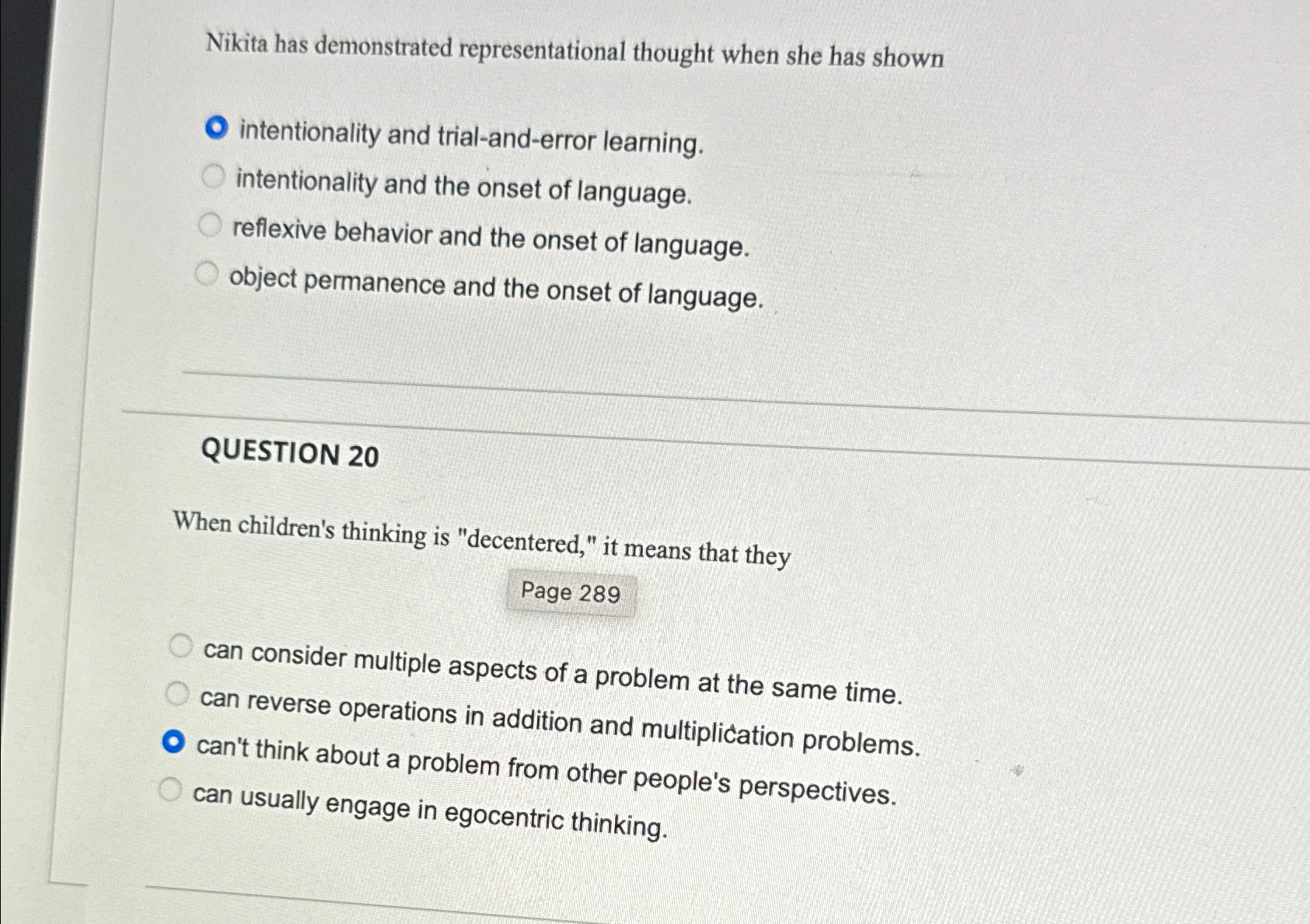 Solved Nikita has demonstrated representational thought when | Chegg.com
