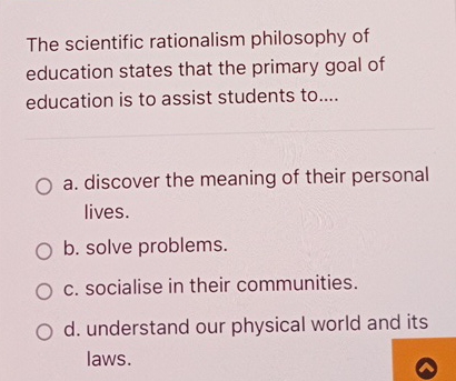 Solved The scientific rationalism philosophy of education | Chegg.com