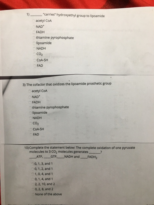Solved 1) "carries" hydroxyethyl group to lipoamide acetyl | Chegg.com