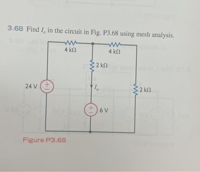 Solved 3.68 Find Io in the circuit in Fig. P3.68 using mesh | Chegg.com