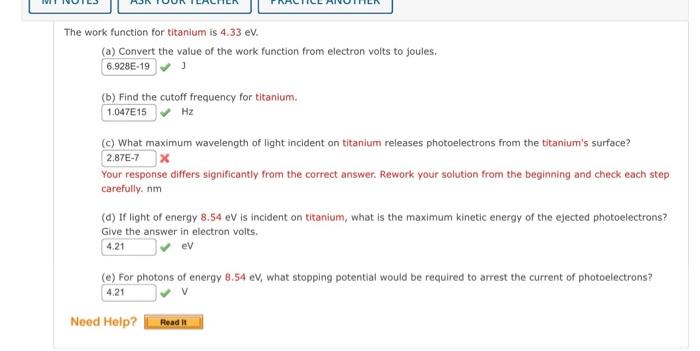 Solved The work function for titanium is 4.33 ev. (a) | Chegg.com
