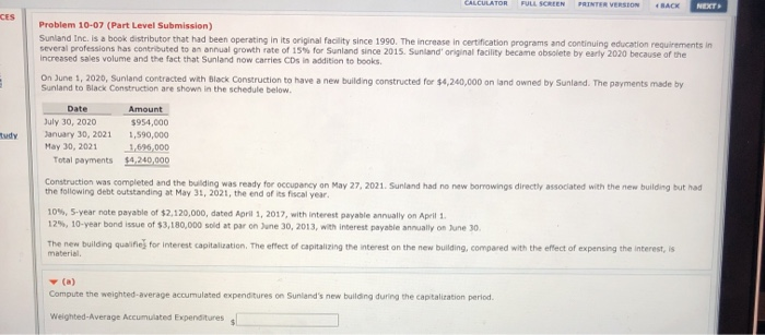 Solved ment CALCULATOR FULL SCREEN PRINTEE VERSION BACK NEXT | Chegg.com