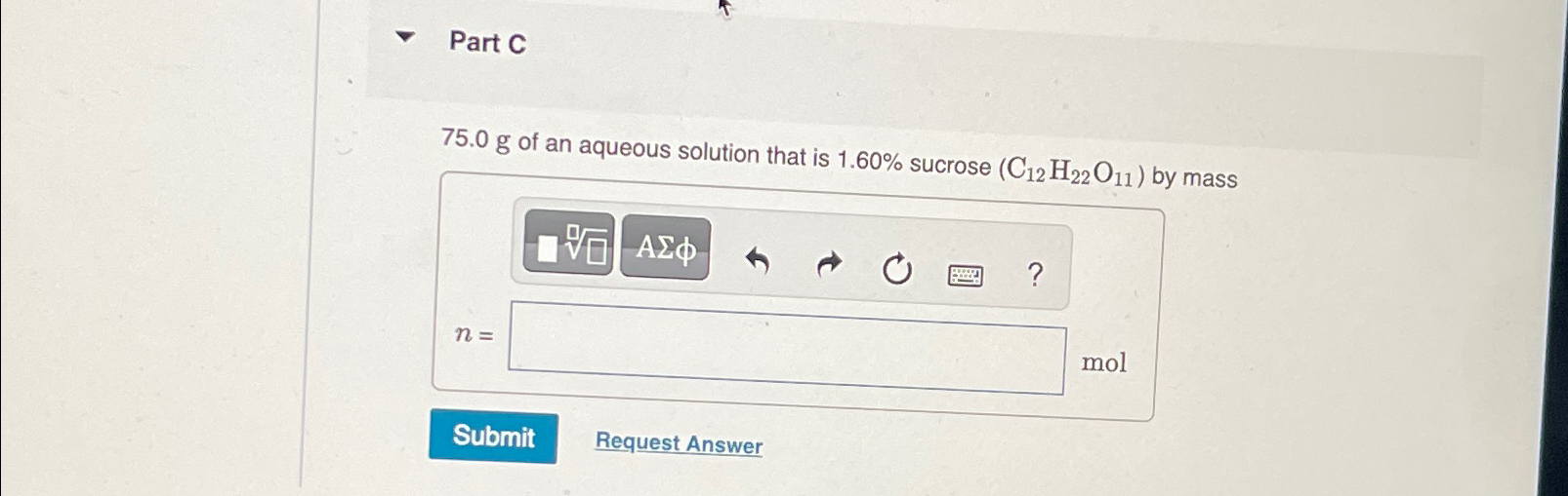 Solved Part C75.0g ﻿of an aqueous solution that is 1.60% | Chegg.com