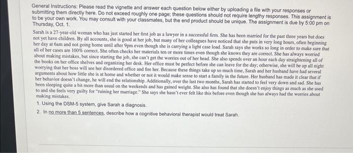 Solved General Instructions: Please read the vignette and | Chegg.com