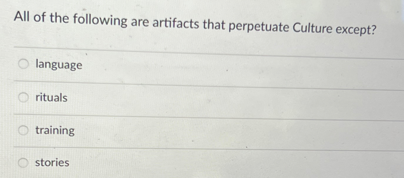 Solved All of the following are artifacts that perpetuate | Chegg.com