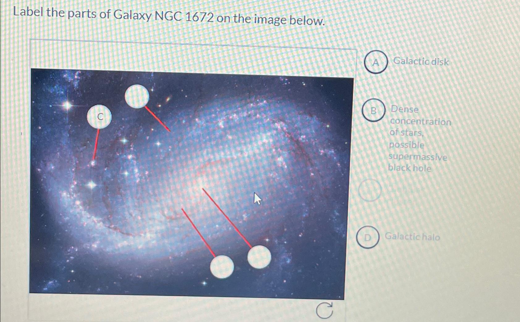 Solved Label the parts of Galaxy NGC 1672 ﻿on the image | Chegg.com
