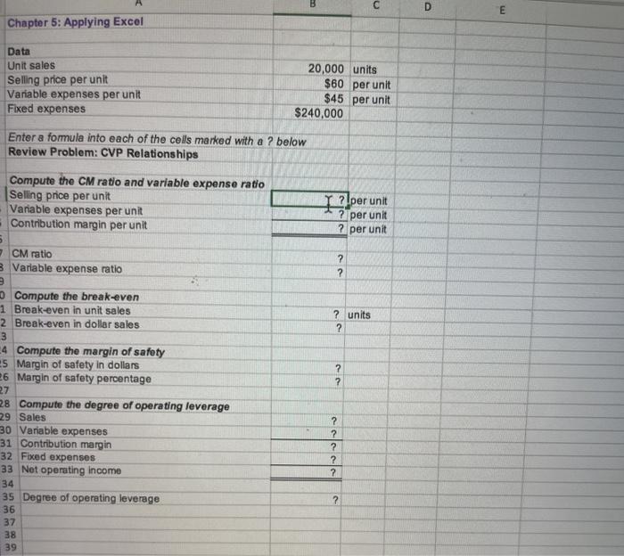 Solved Chapter 5: Applying Excel: Excel Worksheet (Part 1 of | Chegg.com
