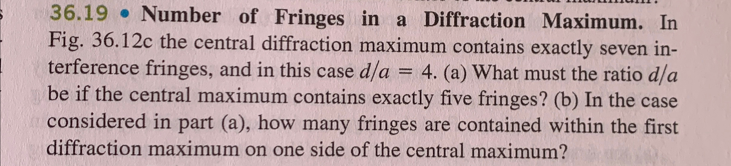 Solved 36.19 - ﻿Number of Fringes in a Diffraction Maximum. | Chegg.com
