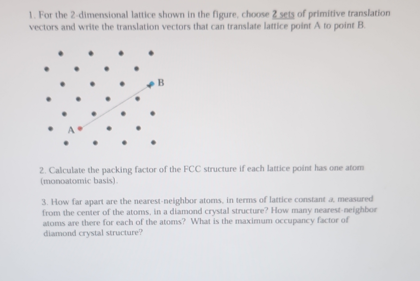 Solved For the 2-dimensional lattice shown in the figure, | Chegg.com