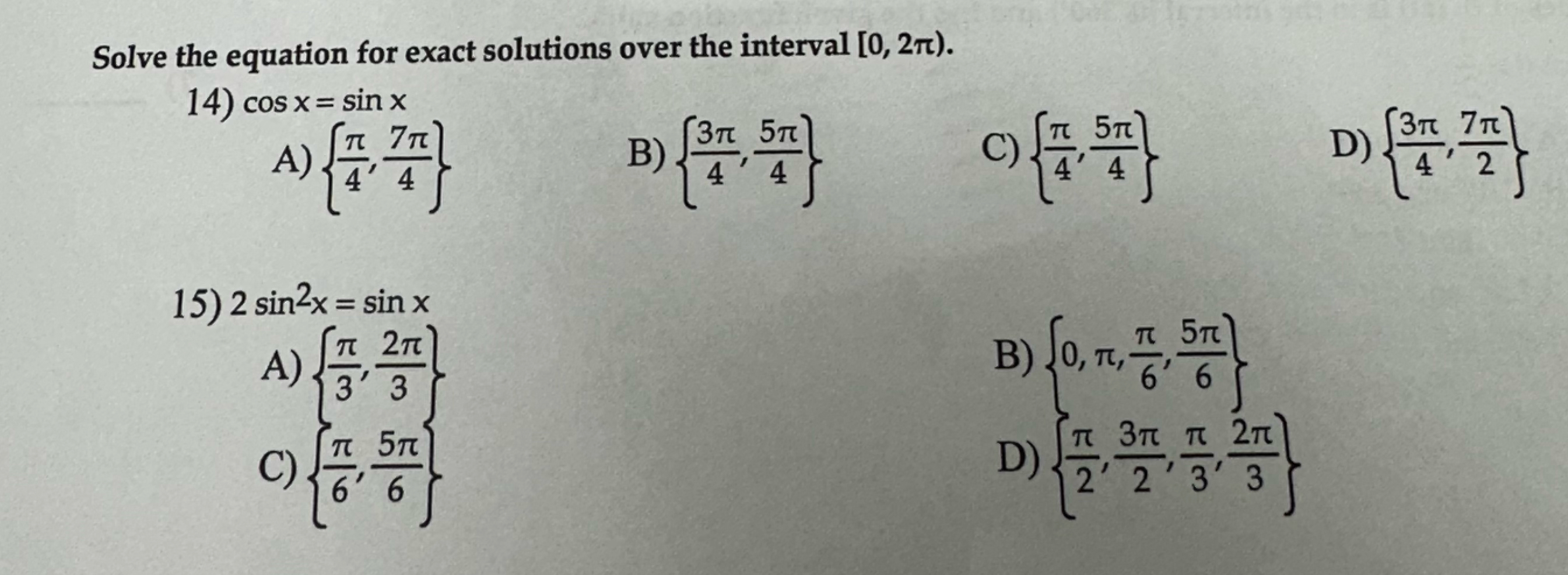 Solved Solve the equation for exact solutions over the | Chegg.com