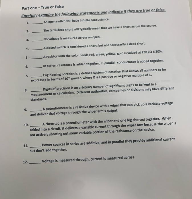 Solved Part one - True or False Carefully examine the | Chegg.com