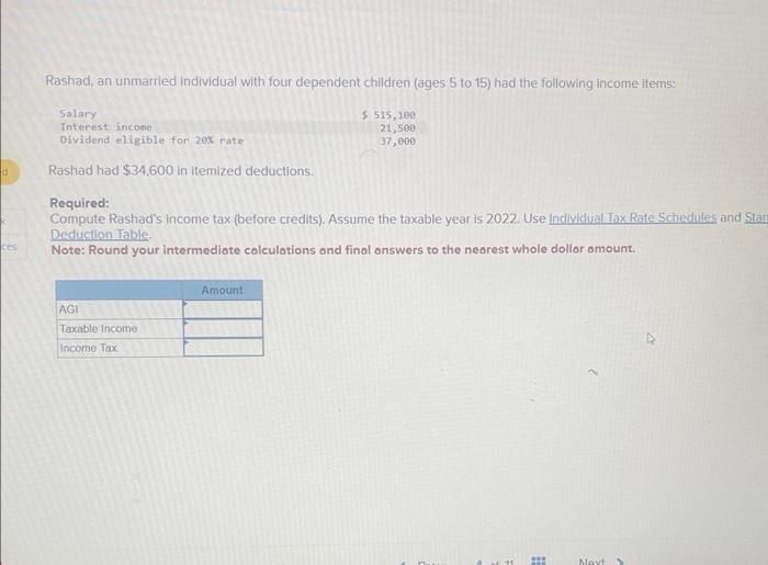 Solved Rashad, an unmarried individual with four dependent | Chegg.com