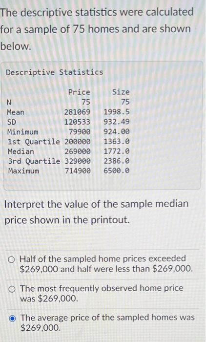 Solved The descriptive statistics were calculated for a | Chegg.com