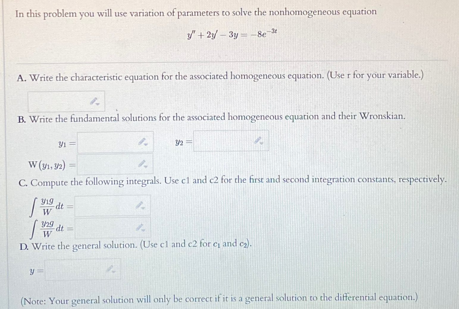 Solved In this problem you will use variation of parameters | Chegg.com